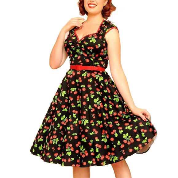 Pinup Couture | Dresses | Pinup Couture Heidi Black Red Cherry Retro Swing Midi Dress Size 3x ...